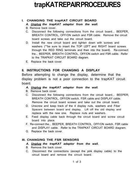 trapKAT REPAIR PROCEDURES - Alternate Mode