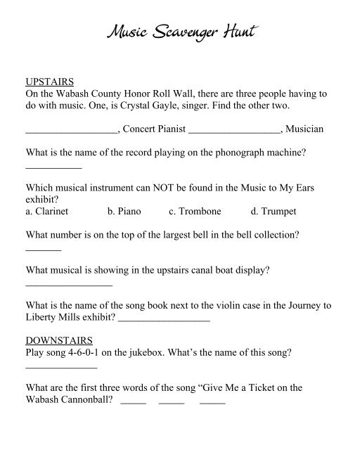 Music Scavenger Hunt - Wabash County Historical Museum