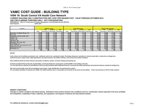 VISN 16 - VAMC Cost Guide - Office of Construction and Facilities ...