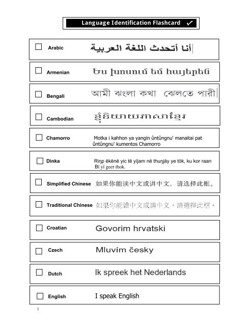 "I Speak..." Language Identification Flashcard