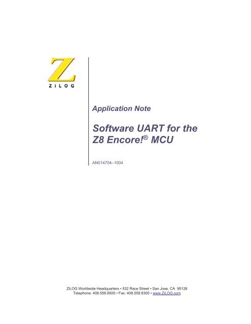 Software UARTs for the Z8 Encore! MCU Application Note