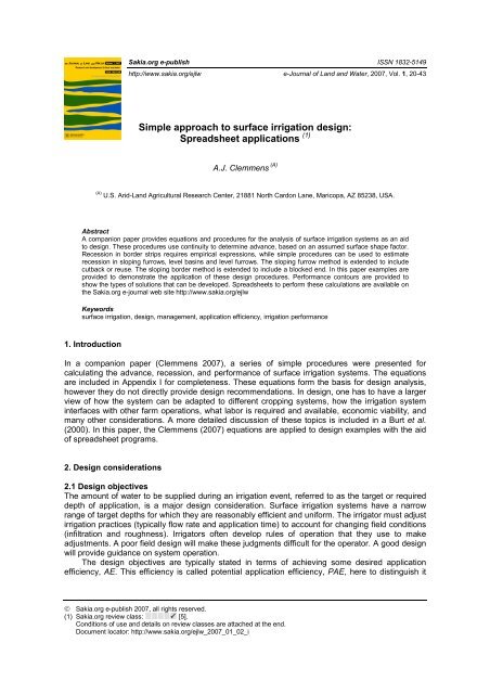 Simple approach to surface irrigation design: Spreadsheet ...