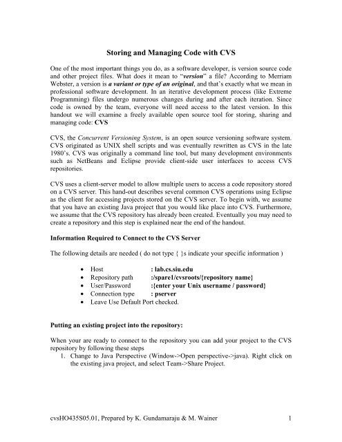 Storing and Managing Code with CVS