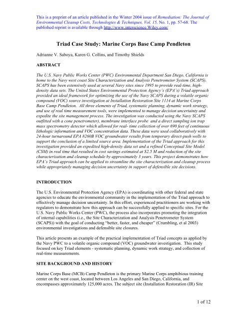 Triad Case Study: Marine Corps Base Camp Pendleton