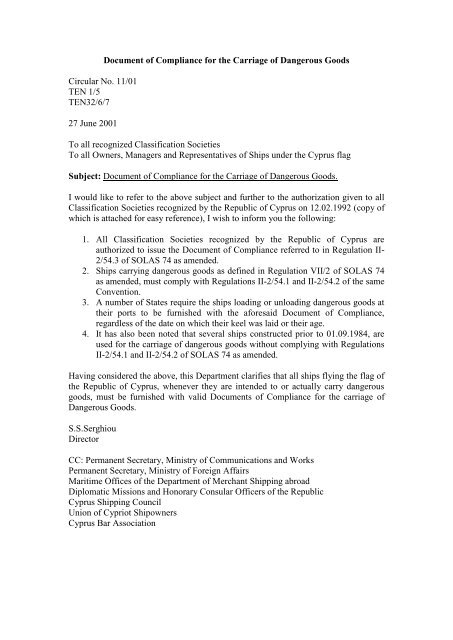 Document of Compliance for the Carriage of Dangerous Goods ...