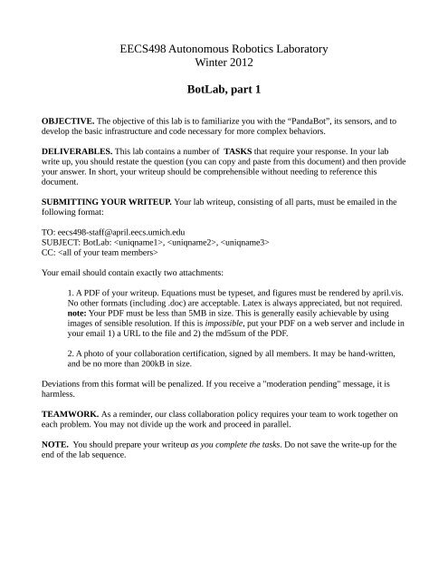 BotLab, part 1 - APRIL Laboratory