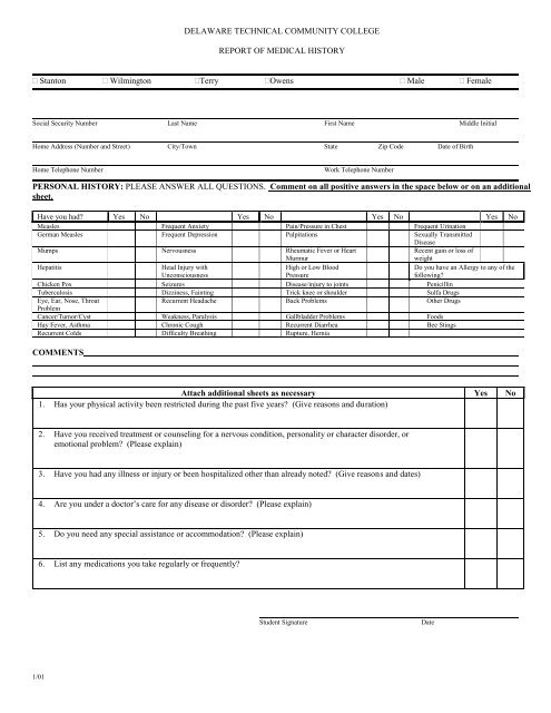 Physical Form - Delaware Technical Community College