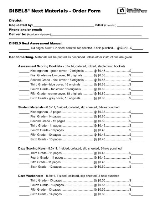 DIBELS® Next Materials - Order Form