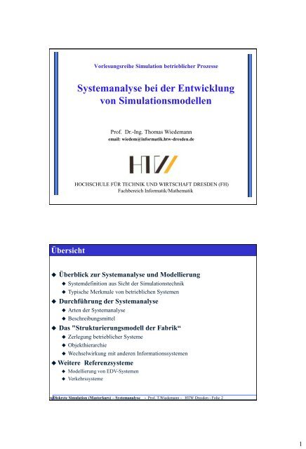 Systemanalyse bei der Entwicklung von Simulationsmodellen