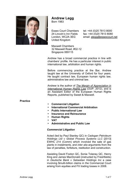 Andrew Legg CV - April 2013 - Essex Court Chambers