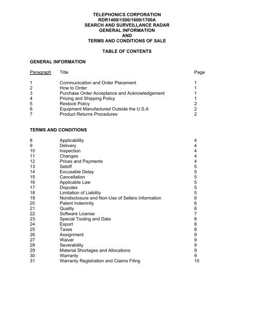 RDR Weather Radar Products - Telephonics Corporation