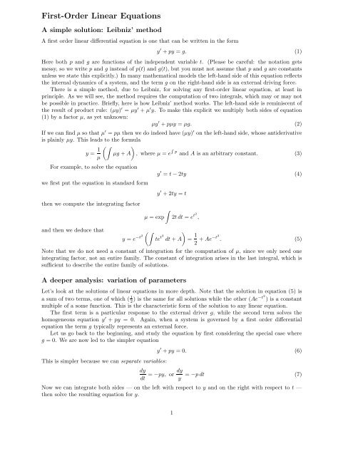 First-Order Linear Equations - The Live Toad