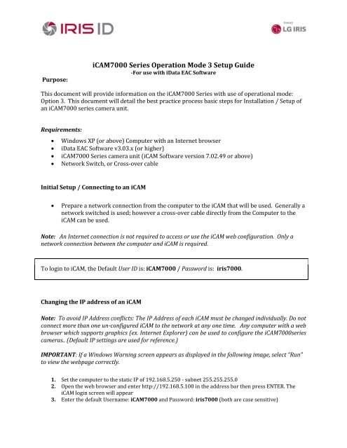 iCAM7000 Series Operation Mode 3 Setup Guide - Iris ID