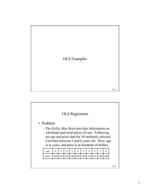 OLS Examples OLS Regression â ¢ Problem
