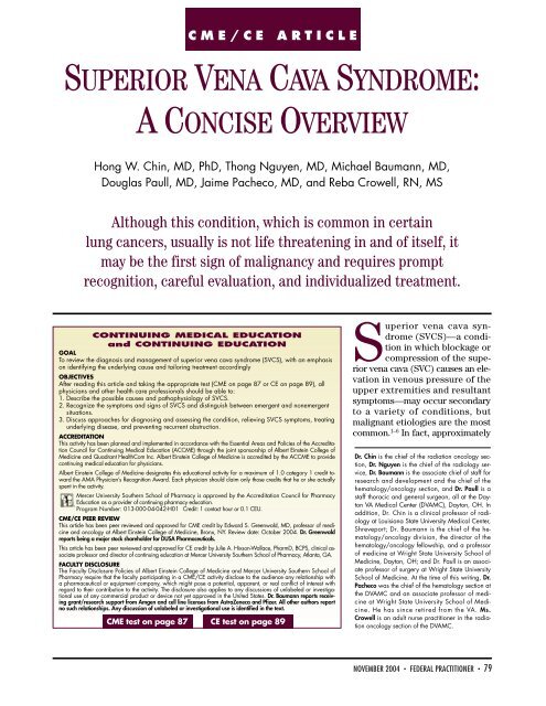 SUPERIOR VENA CAVA SYNDROME: A CONCISE OVERVIEW