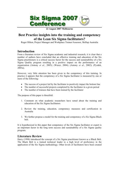 Best Practice insights into the training and competency of the Lean ...