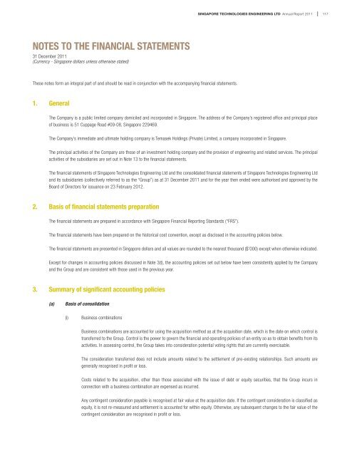 notes to the financial statements - Singapore Technologies ...