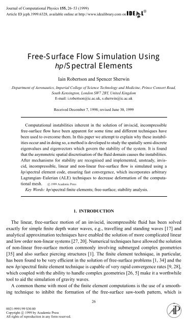 Free-Surface Flow Simulation Using hp/Spectral Elements - Imperial ...