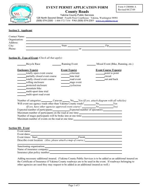 Event Permit Application - Yakima County