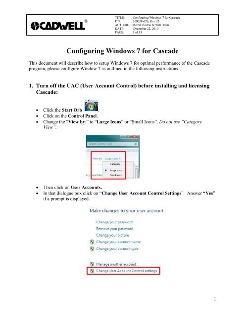 Configuring Windows 7 for Cascade