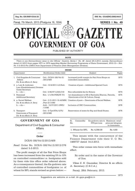 GOVERNMENT OF GOA - Goaprintingpress.gov.in