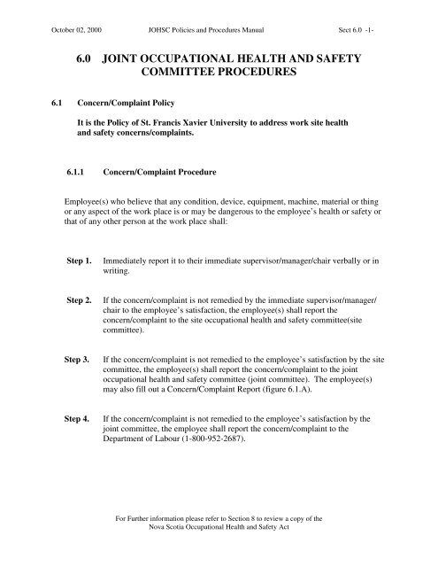 6.0 joint occupational health and safety committee procedures