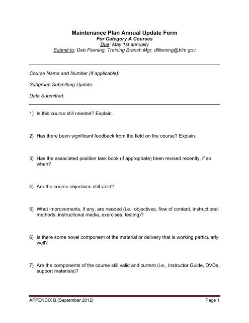 Maintenance Plan Annual Update Form - NWCG Training and ...
