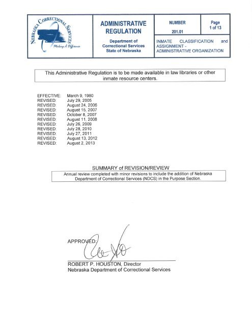 Inmate Classification and Assignment - Nebraska Department of ...