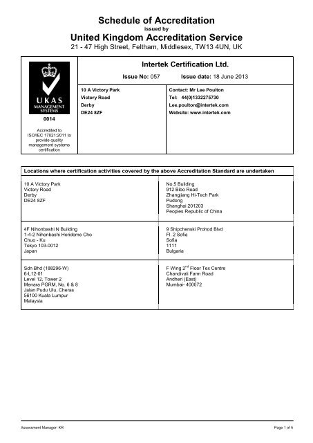 Intertek Certification Ltd - UKAS