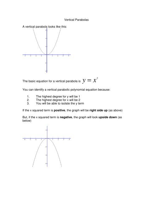 Vertical Parabolas A vertical parabola looks like this ... - About.com