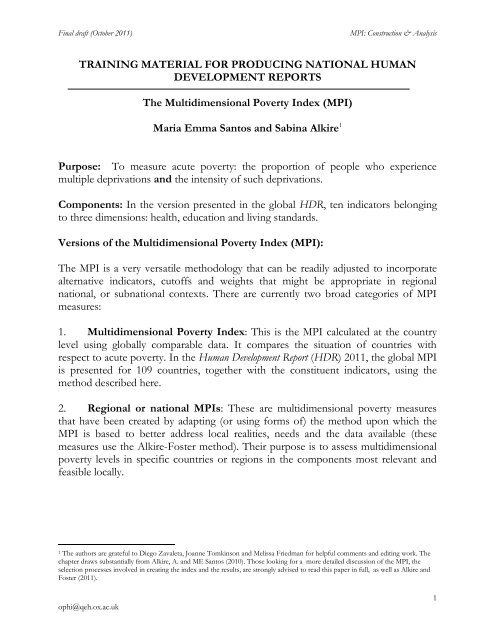 Multidimensional Poverty Index (MPI) - OPHI