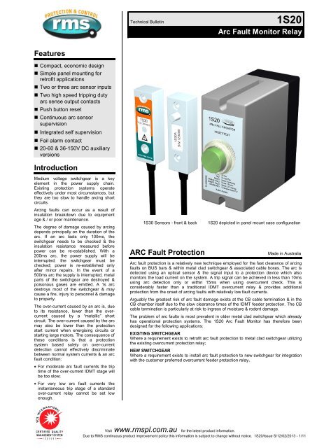 Features Introduction Arc Fault Monitor Relay ARC ... - Rmspl.com.au