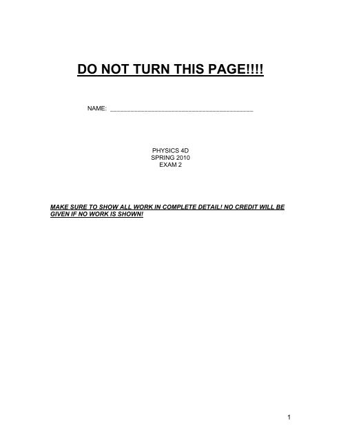Physics 4D Exam 2 - De Anza College