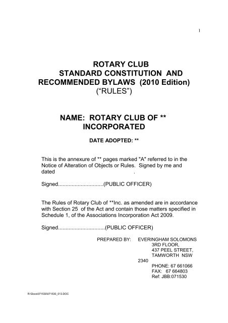 ROTARY CLUB STANDARD CONSTITUTION AND ...