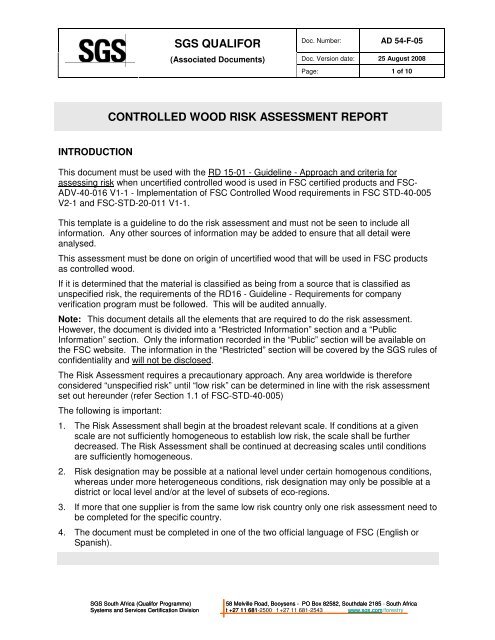 sgs qualifor controlled wood risk assessment report - York Timbers