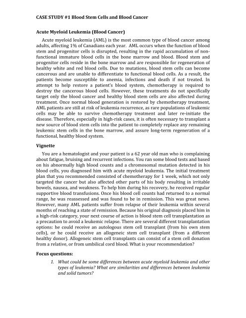 CASE STUDY #1 Blood Stem Cells and Blood Cancer Acute ...