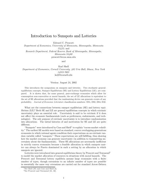 Introduction to Sunspots and Lotteries - Karl Shell