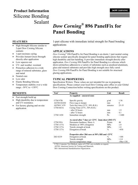 Dow CorningÂ® 896 PanelFix for Panel Bonding
