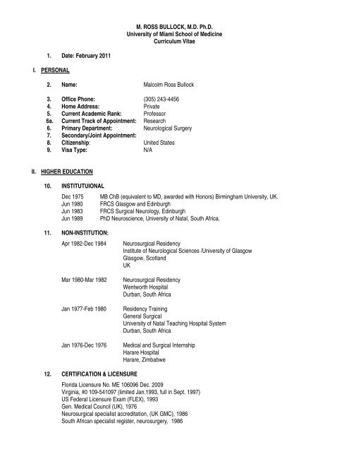 CURRICULUM VITAE - University of Miami