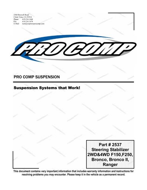 Installation Instruction - Pro Comp USA