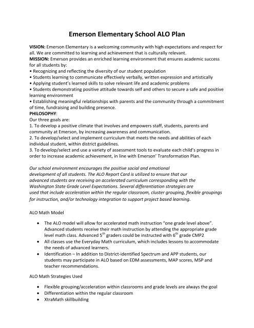 Emerson Elementary School ALO Plan - Seattle Public Schools