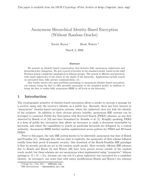 Anonymous Hierarchical Identity Based Encryption Unisinos