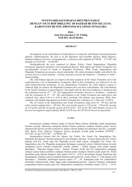 Inventarisasi Endapan Bitumen Padat dengan 'Outcrop Drilling' di ...