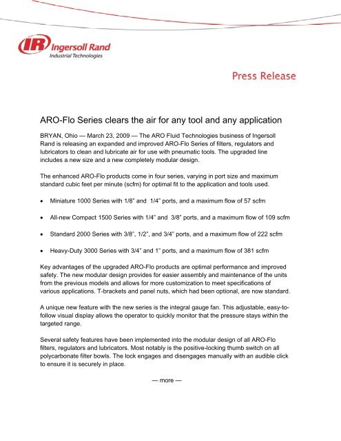 ARO-Flo Series clears the air for any tool and any ... - Ingersoll Rand