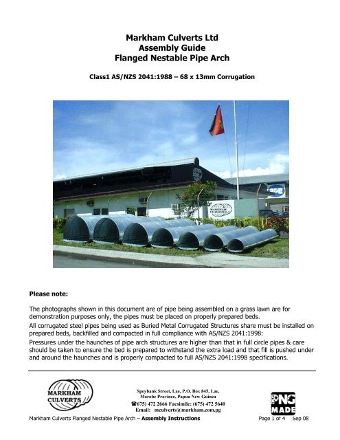 Markham Culverts Ltd Assembly Guide Flanged Nestable Pipe Arch
