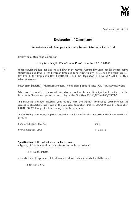 Declaration of Compliance - WMF