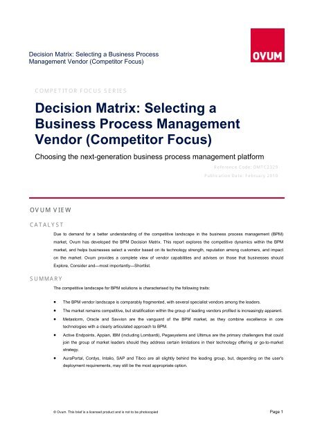 Decision Matrix: Selecting a Business Process Management Vendor ...