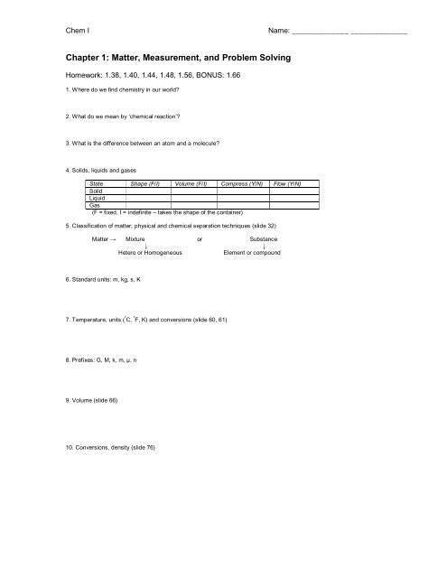 Chapter 1 Matter Measurement And Problem Solving