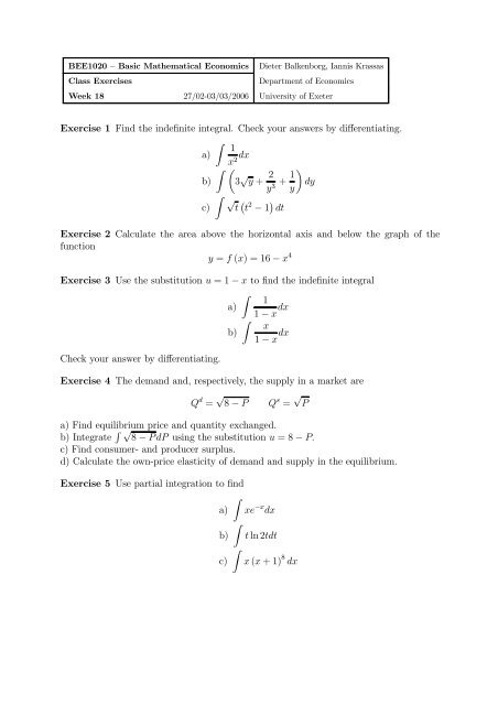 Class Exercises - University of Exeter
