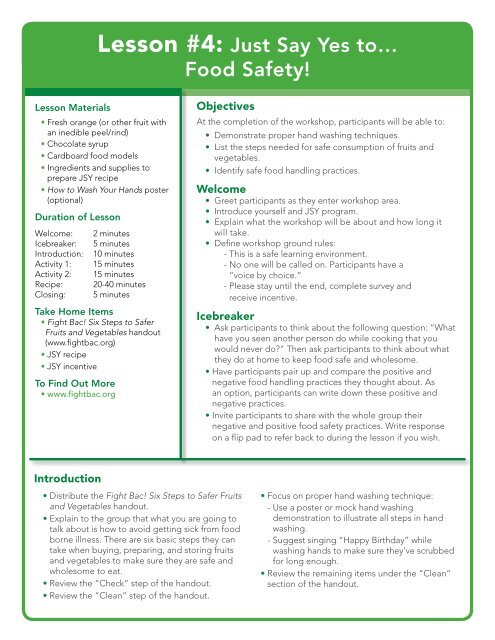 Food Safety! - Just Say Yes to Fruits and Vegetables